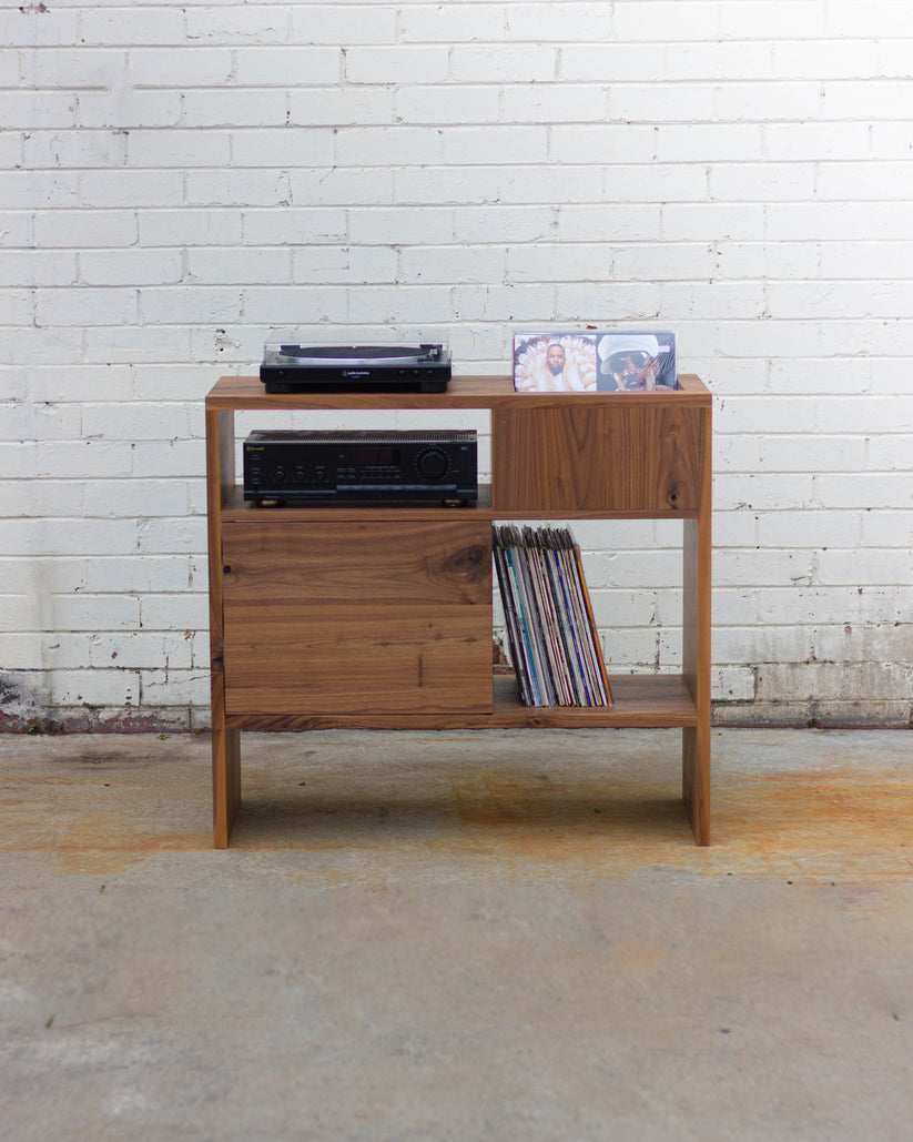 92cm Solid American Oak Record Player Stand W/ Flip Bin – Hinsto